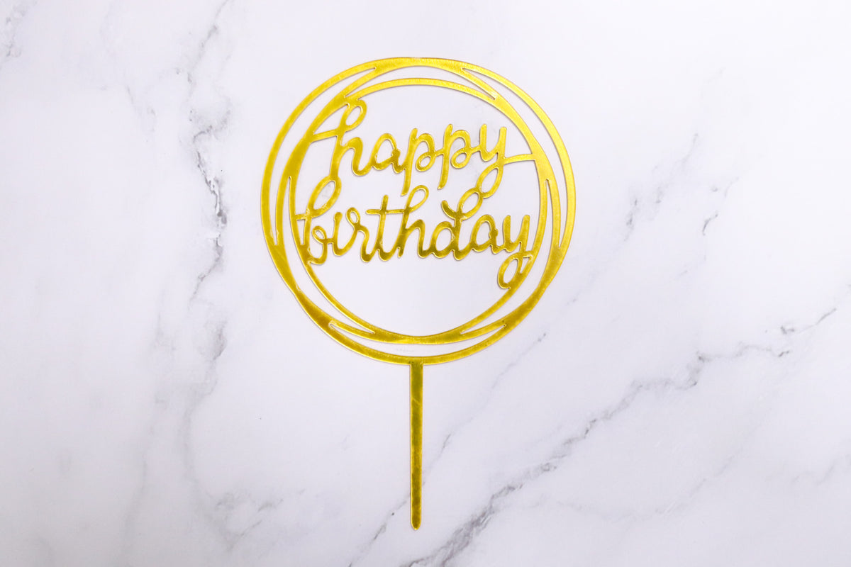 Gold (Round) Happy Birthday Cake Topper | Birthday Cake Online